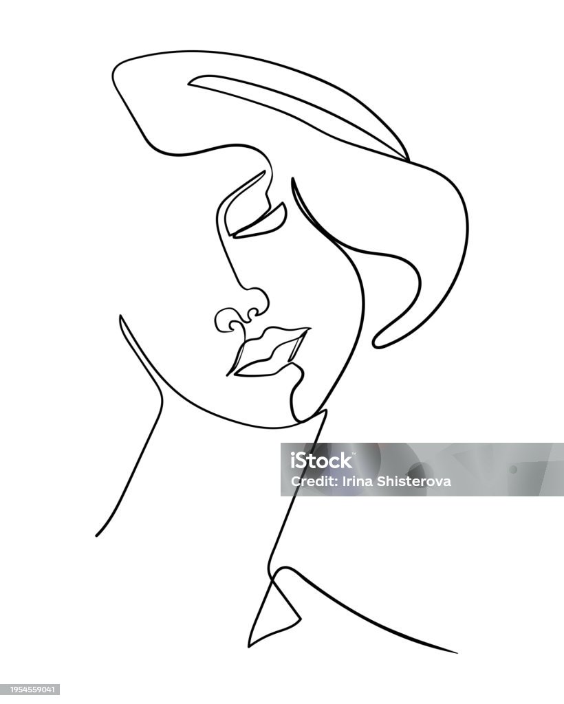 Ilustración De One Line Drawing Face Abstract Woman Portrait Modern