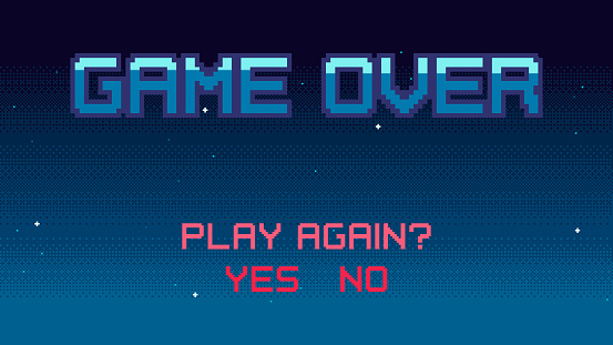 Seni Piksel Layar Game Over Dengan Langit Berbintang Di Latar Belakang ... Seni Piksel Layar Game Over Dengan Langit Berbintang Di Latar Belakang ...