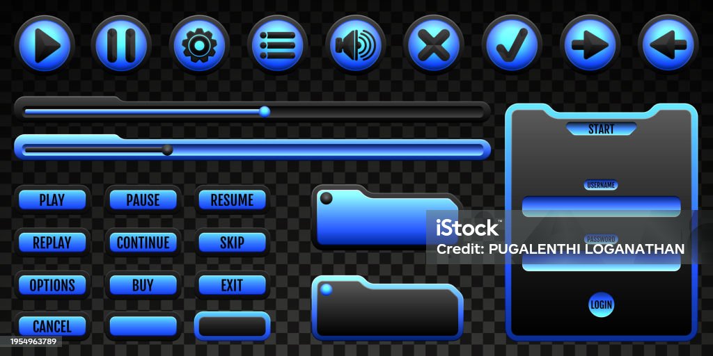 Game Menu Interface Buttons And Panels Gui Elements Set With Black And