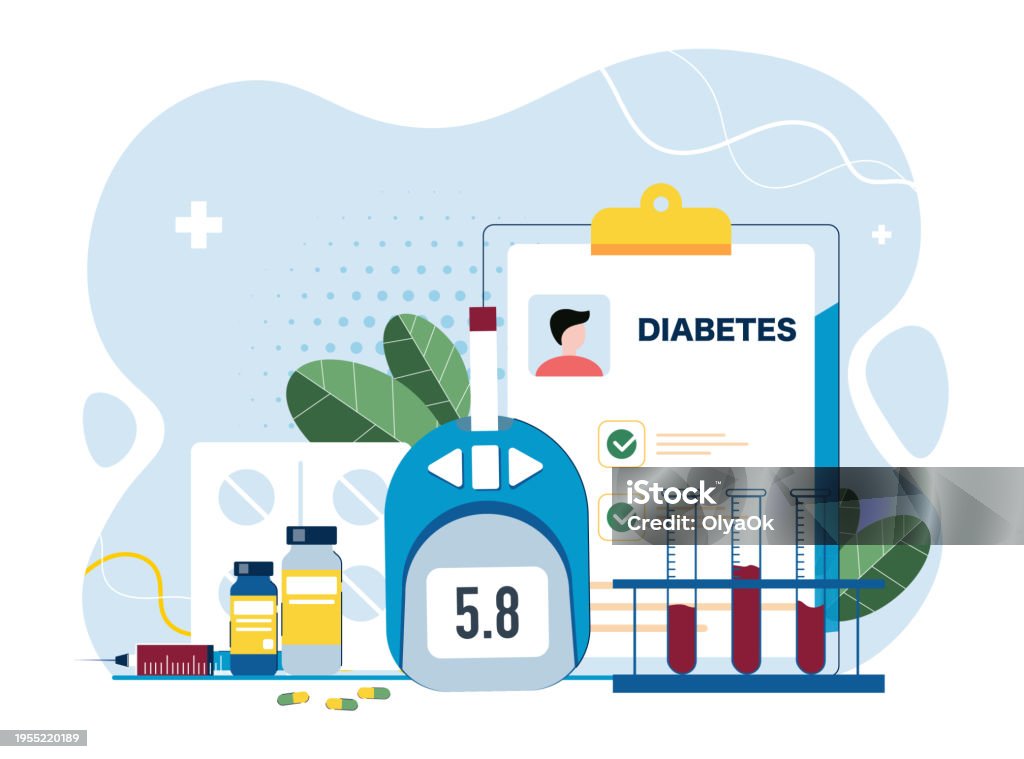 Diabetes Flat Vector Infographic Elements Set Glucometer For Sugar