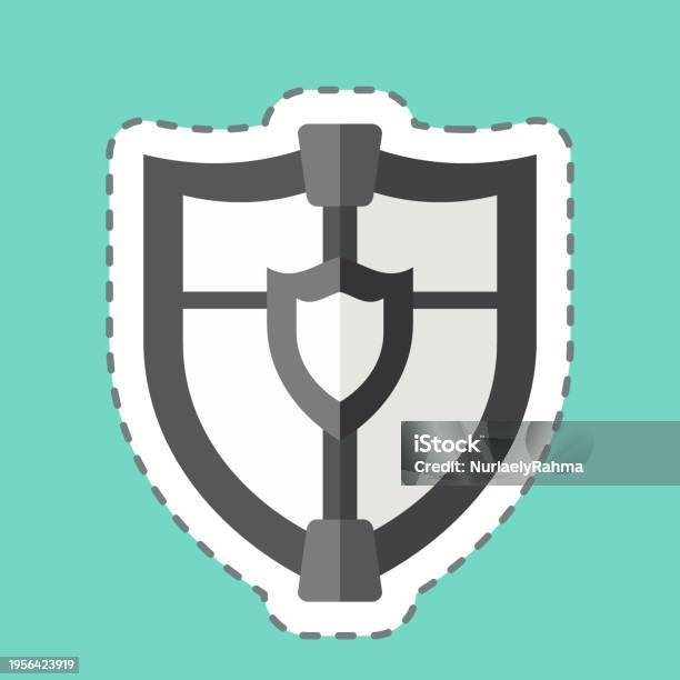 Garis Stiker Memotong Perisai Terkait Dengan Simbol Senjata Desain