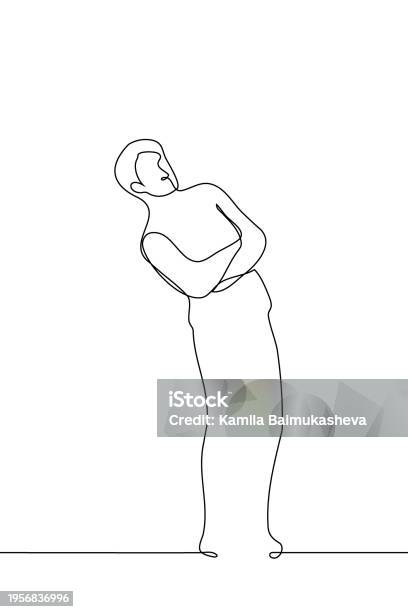 Man Stands Bent Over To Peep Something One Line Drawing Vector Concept