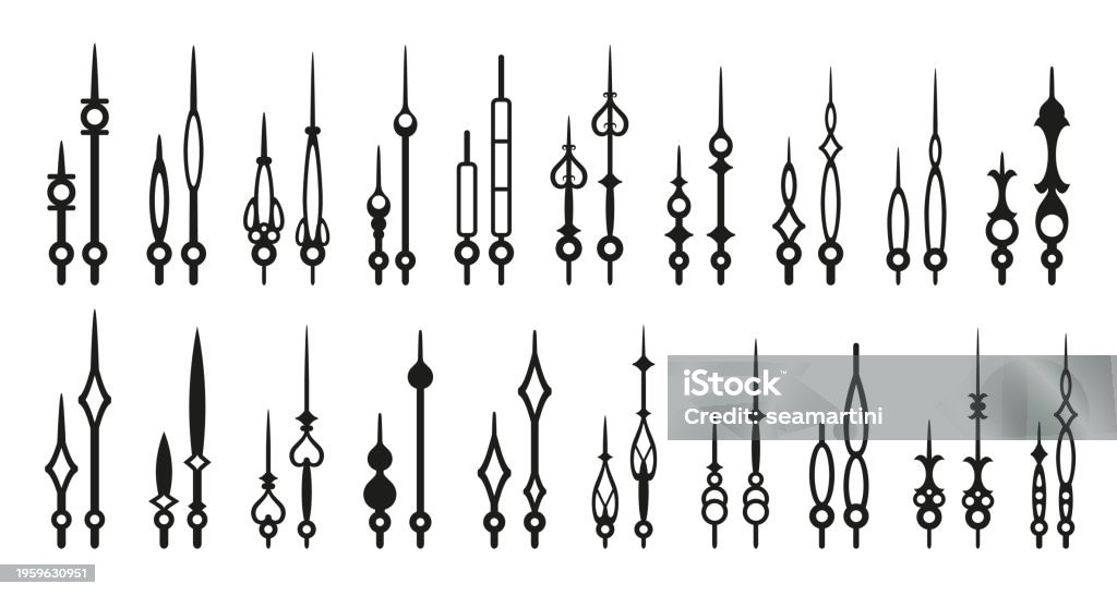 Black Clock Hands Isolated Watch Arrows Pointers Stock Illustration
