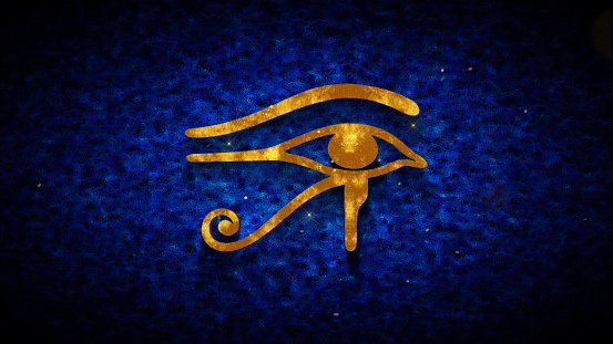 Wedjat Oeil Dhorus Égypte Ancienne Symbole Or Texture Sur Bleu Foncé