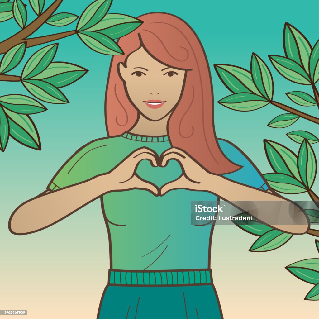 Beautiful Girl Making Heart Gesture Stock Illustration Download Image
