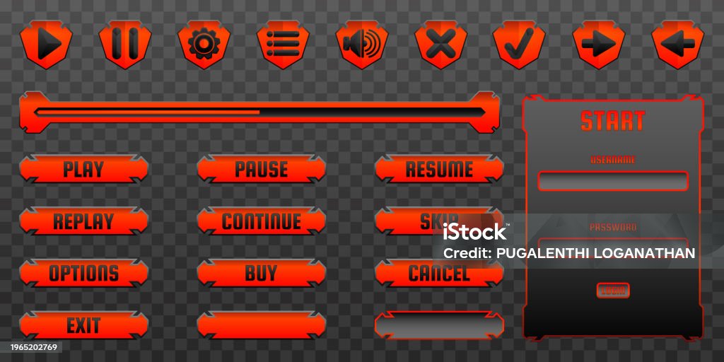 Game Menu Interface Buttons And Panels Gui Elements Set With Orange