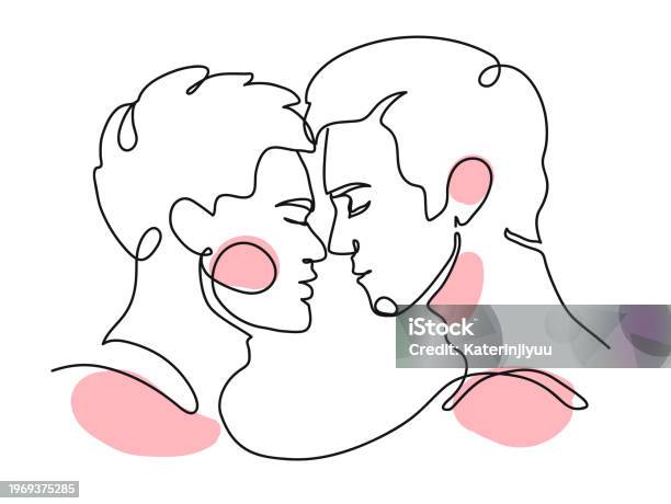 Gay Couple Kissing Line Art Vector Stock Illustration Download Image