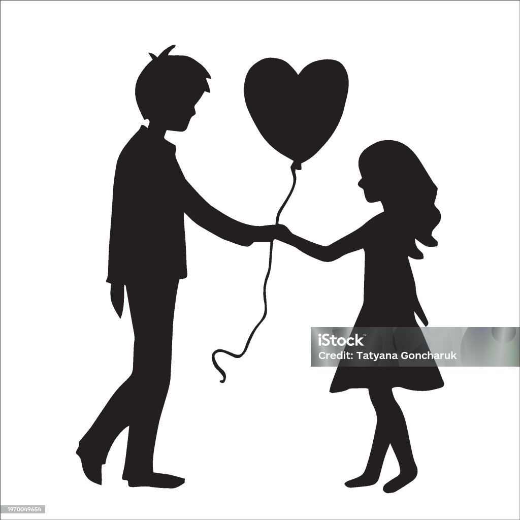 Silhouette Dun Couple Amoureux Dun Garçon Et Dune Fille Avec Un Coeur