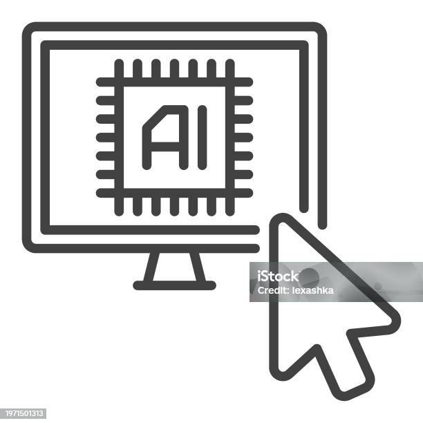 Mouse Cursor On Ai Computer Vector Artificial Intelligence Linear Icon