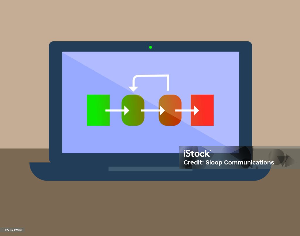Laptop With Algorithm Flowchart Diagram On The Screen Stock Illustration Download Image Now