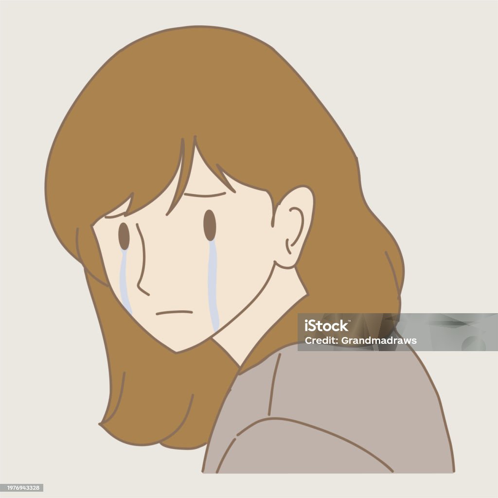 Sad Woman Crying Hand Drawn Flat Cartoon Character Vector Illustration