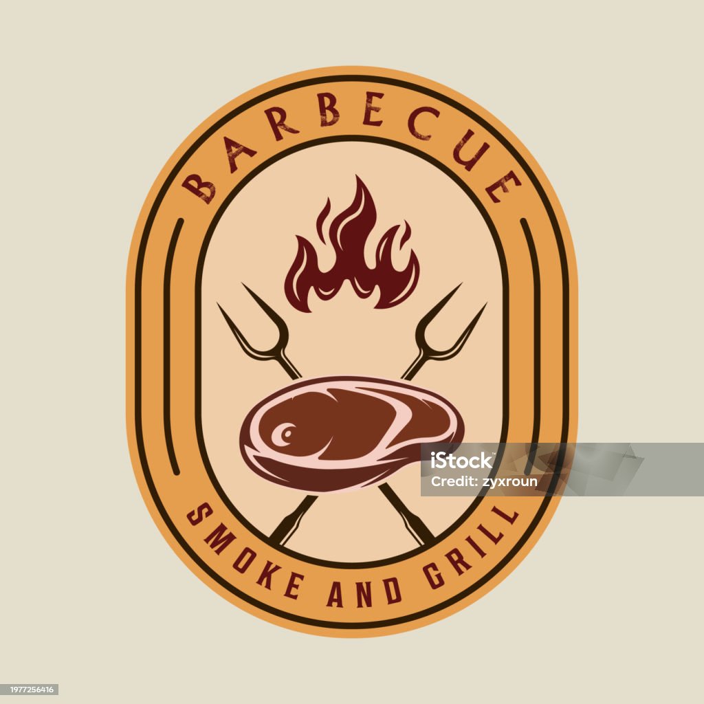 Barbekyu Steak Logo Lambang Vektor Ilustrasi Template Ikon Desain