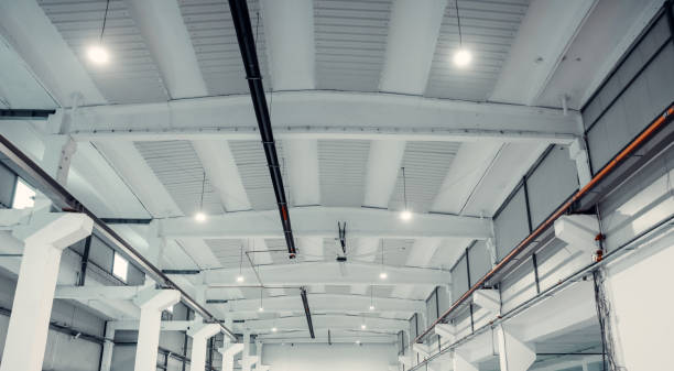 Free Stock Photo of Modern industrial warehouse ceiling with lights on ...