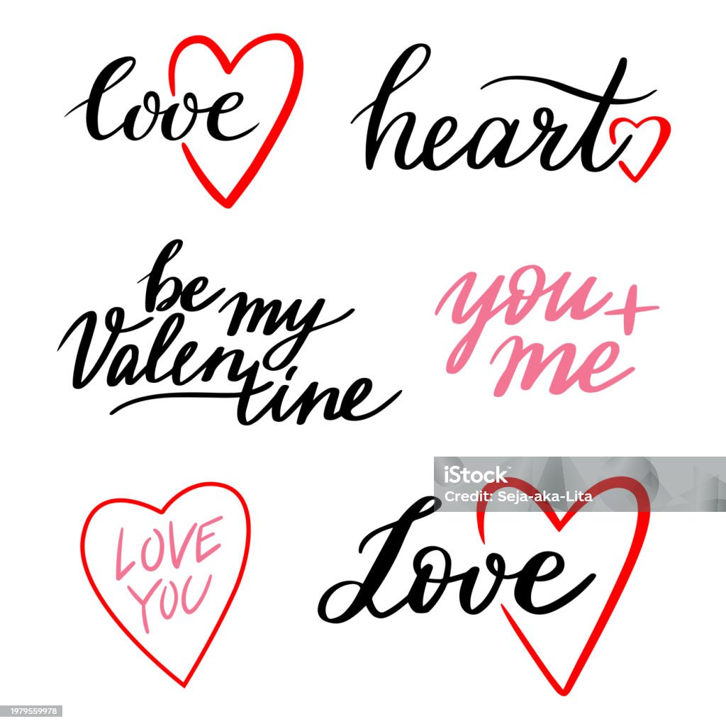 Ilustración De Letras Vectoriales A Mano Frases De Amor Con Corazones Aislados Sobre Fondo