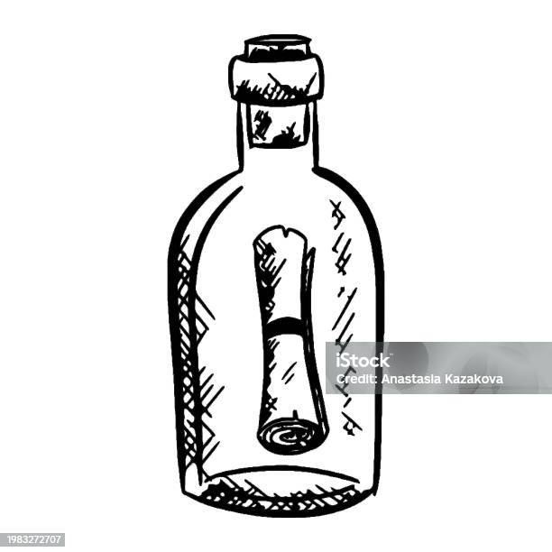 Ilustración de Mensaje En Una Botella Ilustración Gráfica Dibujada A ... Ilustración de Mensaje En Una Botella Ilustración Gráfica Dibujada A ...