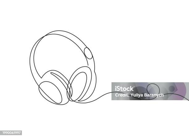 Casque Avec Coeur Dans Le Style Ligne Continue Carte Dinvitation Dans