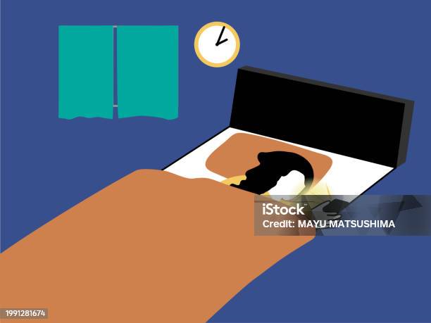 The Woman Cant Get Sleep And Check The Phone Stock Illustration