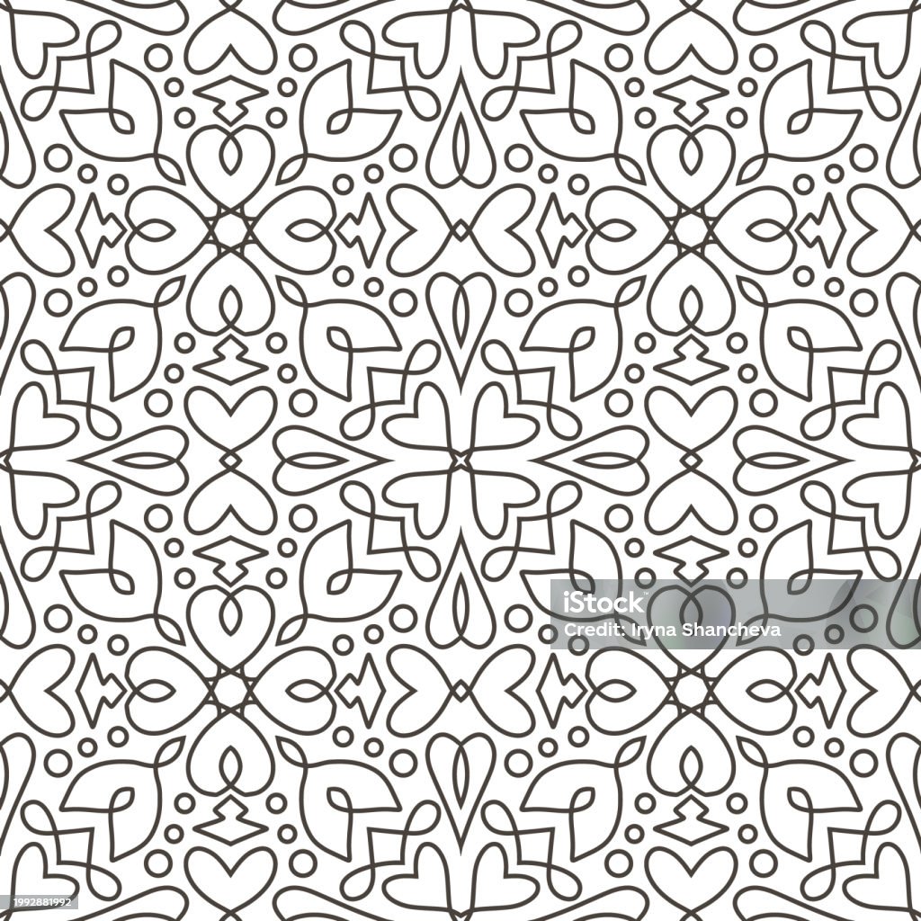 Outline Seamless Pattern Isolated Doodle Hand Drawn Art Sketch Vector