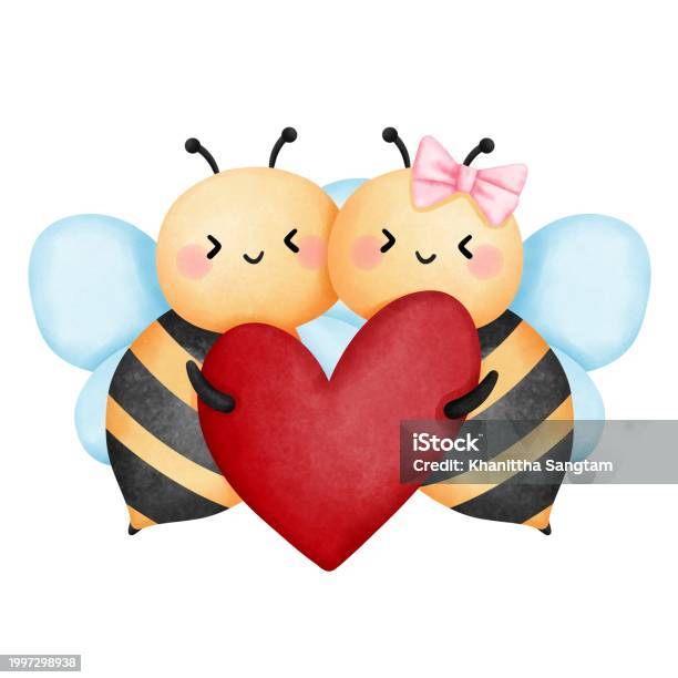 Couple Bee With Red Heart Clipart Watercolor Honeybee In Love