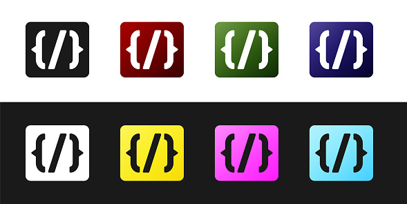 Set Programming Language Syntax Icon Isolated On Black And White