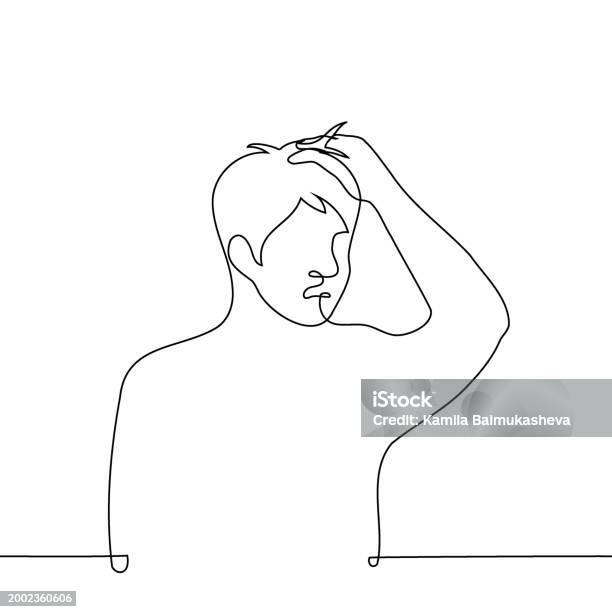 Man Clutching His Head One Line Drawing Vector Concept Shock Confusion