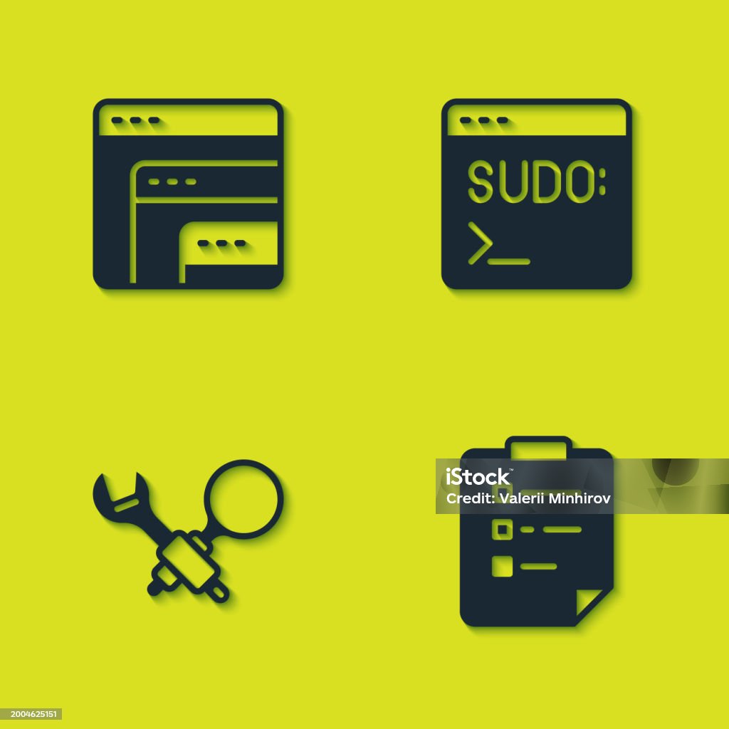 Set Software Clipboard With Checklist Debugging And Code Terminal Icon Vector Stock Illustration