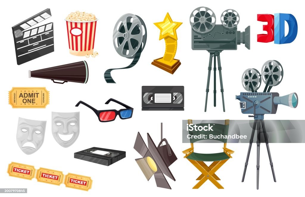 Ilustración de Iconos De Dibujos Animados De Cine Cámara Carrete De ... Ilustración de Iconos De Dibujos Animados De Cine Cámara Carrete De ...