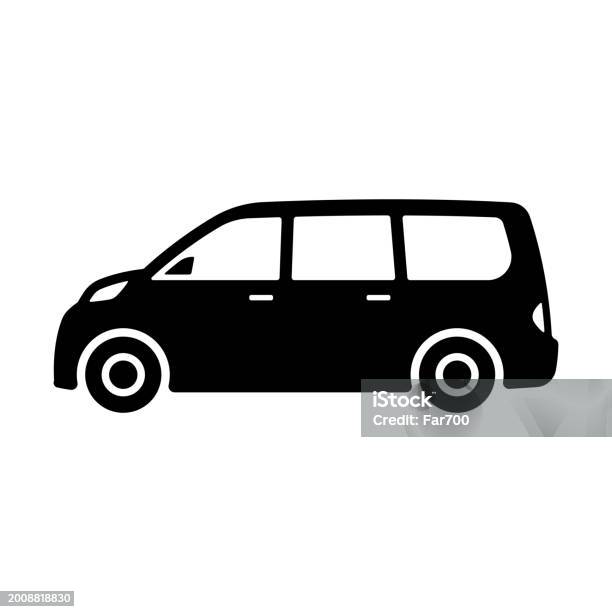 Car Icon Minivan Black Silhouette Side View Vector Simple Flat Graphic