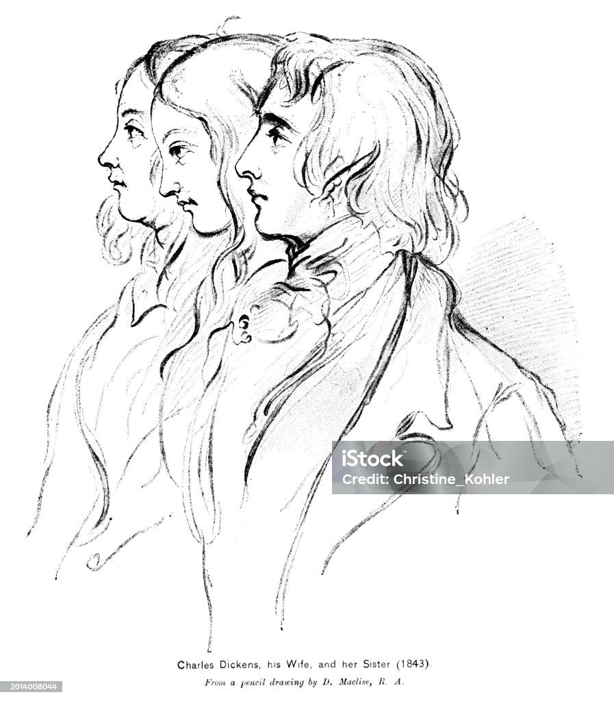 Charles Dickens With His Wife And Her Sister 19th Century British Literature Stock Illustration