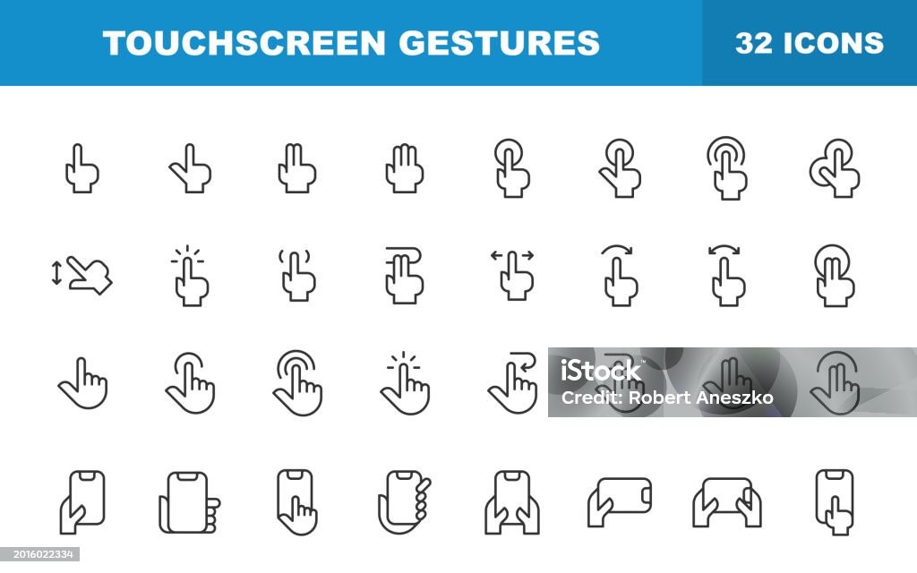 Touchscreengesten Liniensymbole Bearbeitbarer Strich Enthält Symbole
