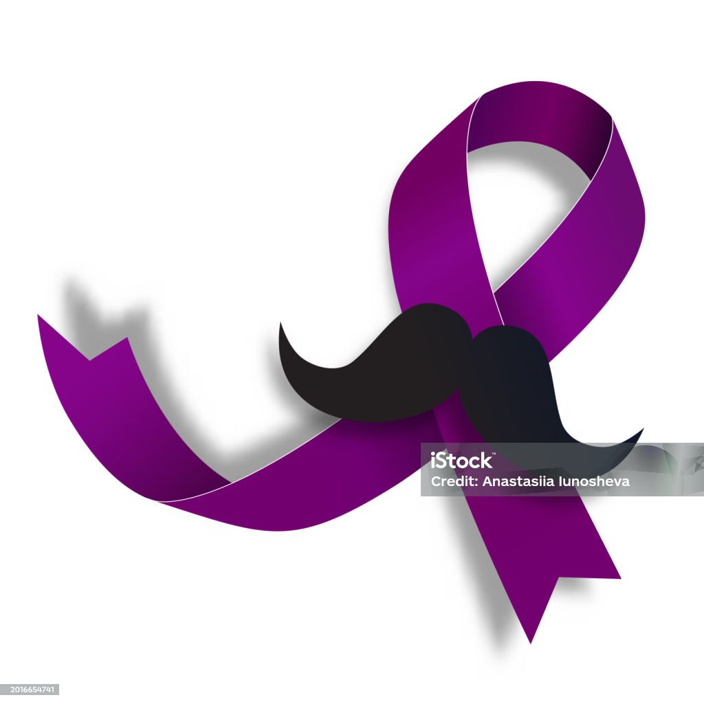 Testicular Cancer Awareness Month Purple Ribbon With A Mustache Vector