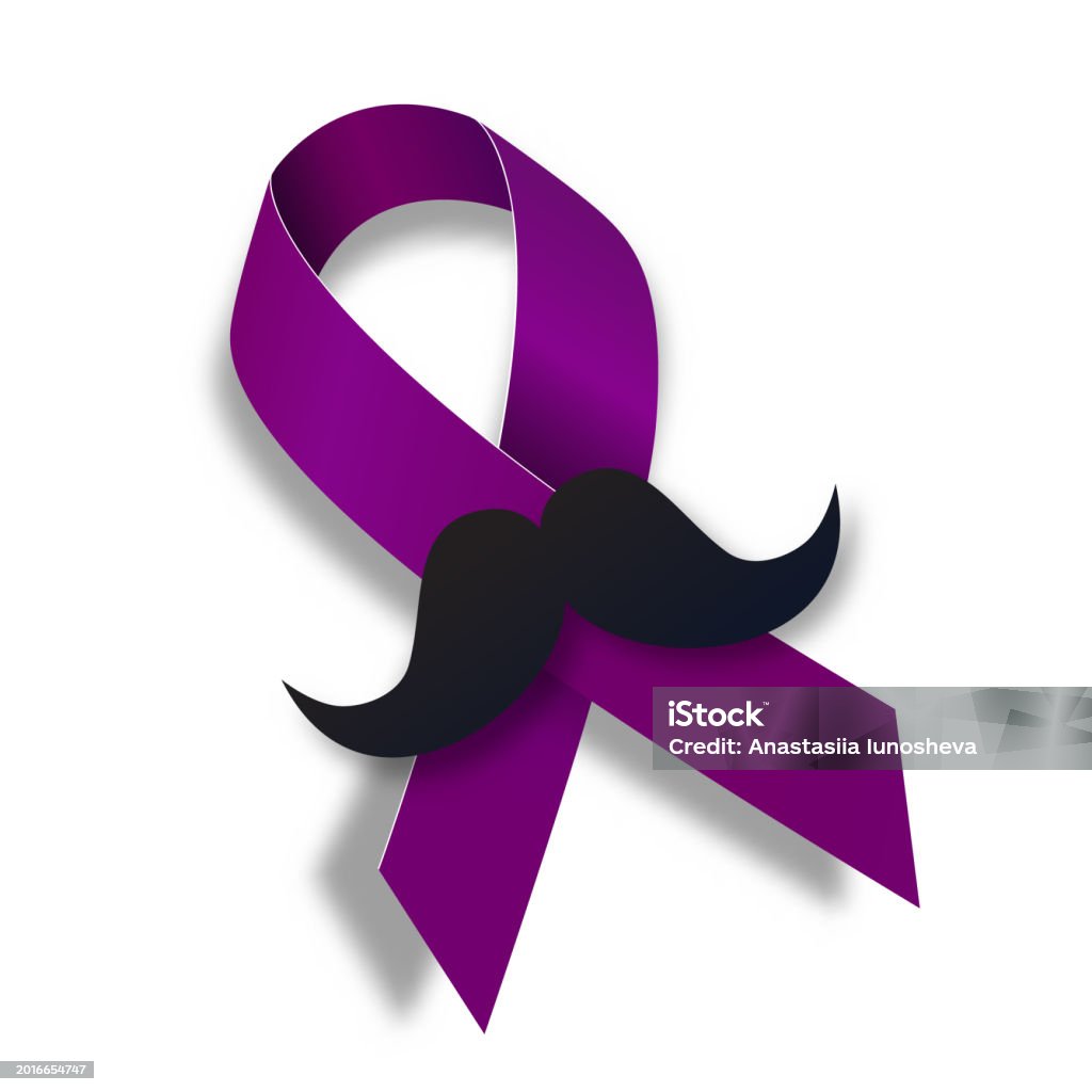 Testicular Cancer Awareness Month Purple Ribbon With A Mustache Vector