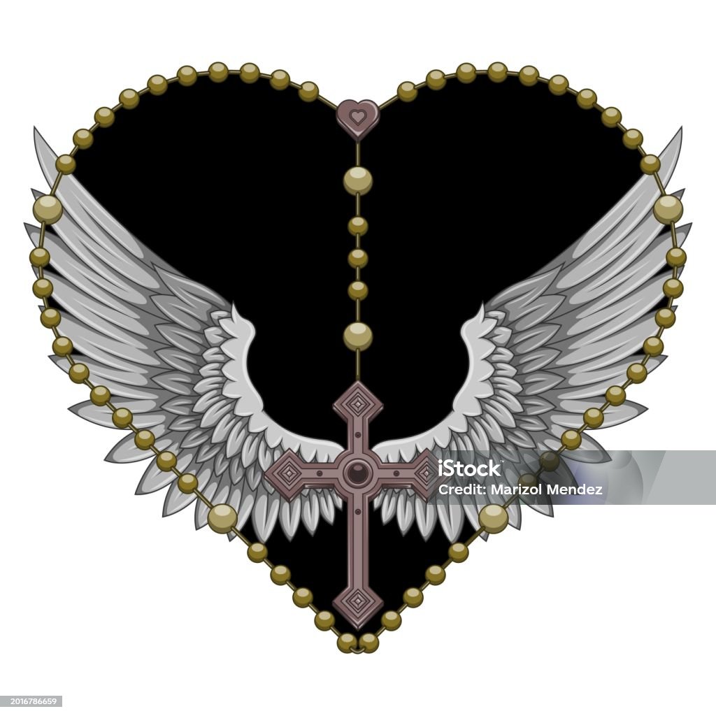 Winged Christian Cross With Heartshaped Rosary Stock Illustration ... Winged Christian Cross With Heartshaped Rosary Stock Illustration ...