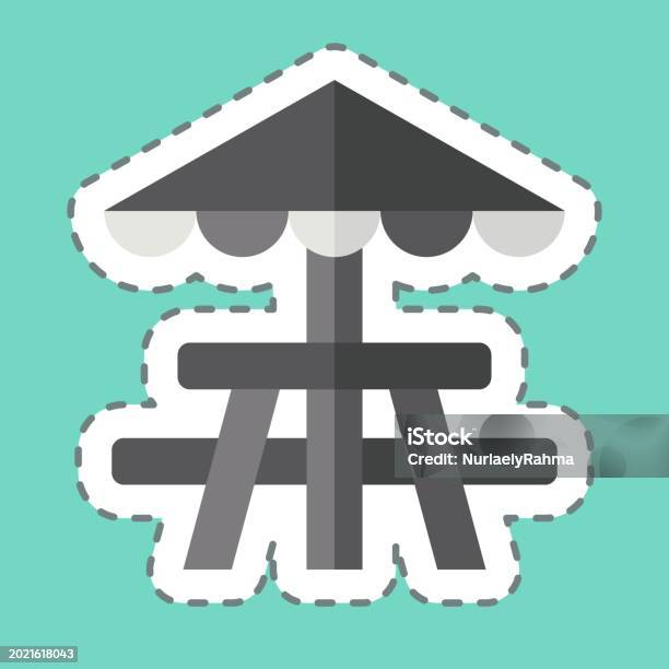 Garis Stiker Memotong Picnic Table Terkait Dengan Simbol Piknik Desain