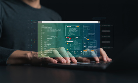 Computer Software Programmer Or Data Engineering Coding Developer Working On Datum Language