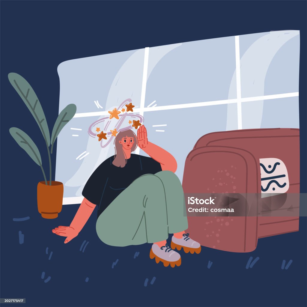 Cartoon Vector Illustration Of Iron Deficiency Anemia Sad Woman With