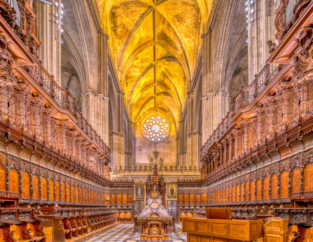 Free Stock Photo of Cathedral interior with rows of wooden chairs ...