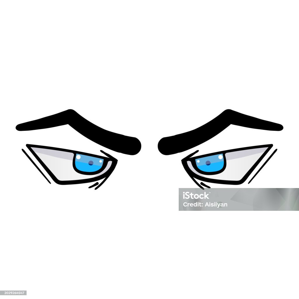 Man Blue Eyes Comic Isolated On White Background Hand Drawn Open Eyes Stock Illustration