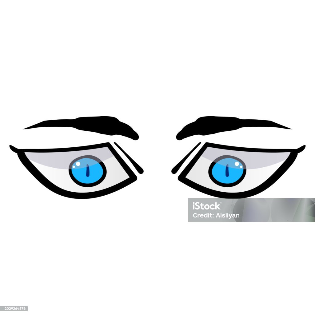 Man Blue Eyes Comic Isolated On White Background Hand Drawn Open Eyes Stock Illustration