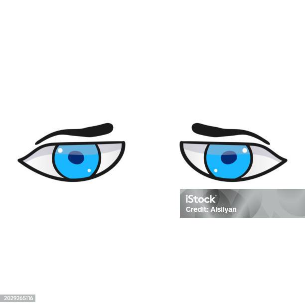 Man Blue Eyes Comic Isolated On White Background Hand Drawn Open Eyes Stock Illustration