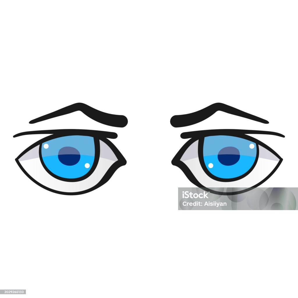 Man Blue Eyes Comic Isolated On White Background Hand Drawn Open Eyes Stock Illustration