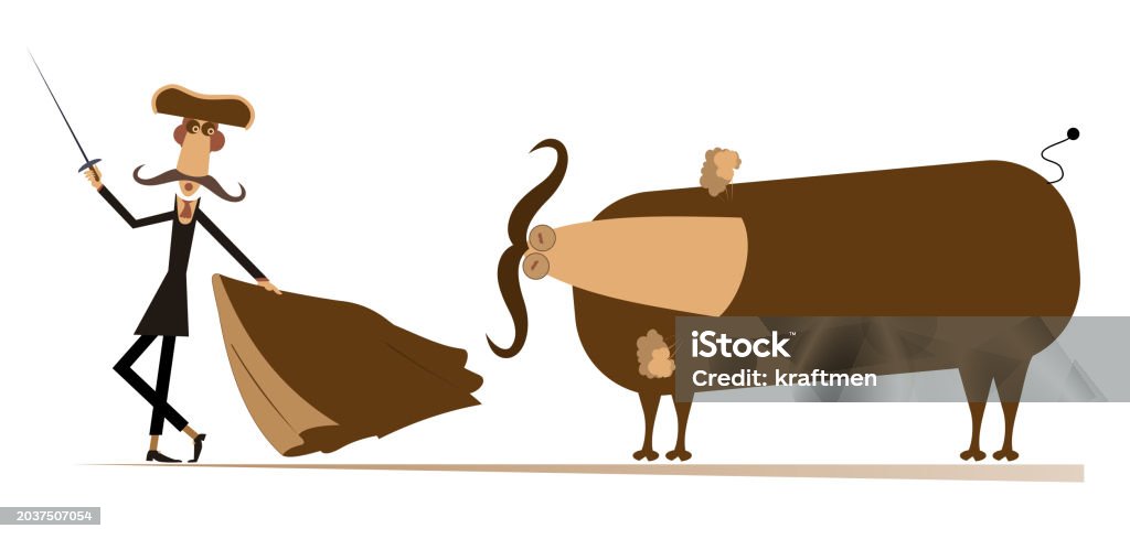 Cartoon Bullfighter And The Angry Bull Stock Illustration Download