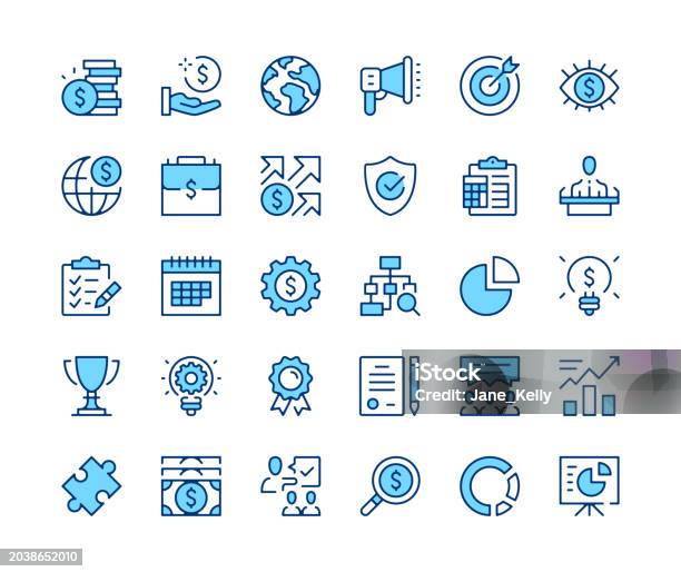 Startup Icons Set Vector Line Icons Blue Color Outline Stroke Symbols Modern Concepts Stock