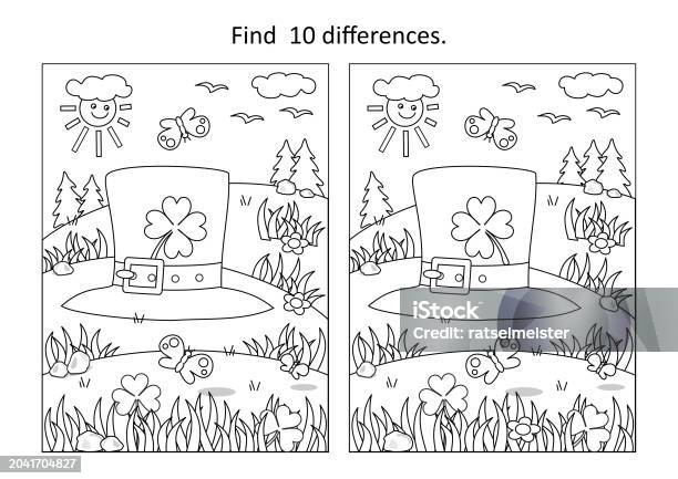 St Patricks Day Difference Game With Leprechauns Top Hat Stock