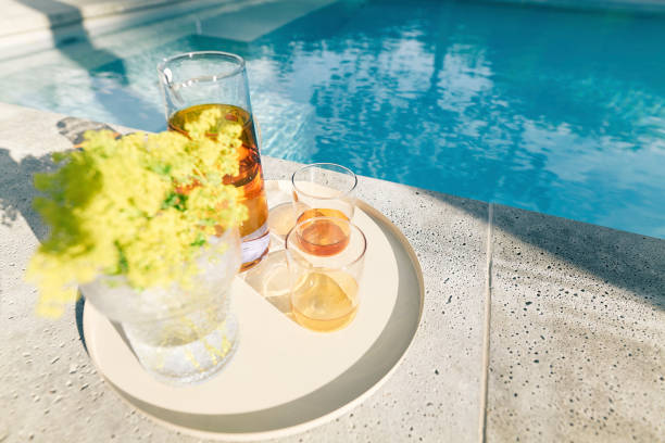 Free Stock Photo of Poolside refreshment with drink and water bottle ...