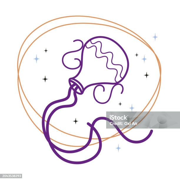 Aquarius Tanda Zodiak Sketsa Tangan Digambar Abstrak Astrologi Modern