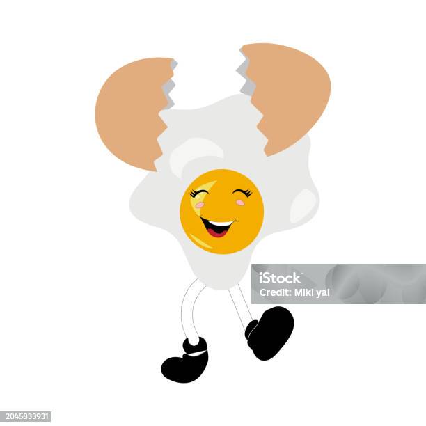 Cute Fried Egg Mascot Character Kawaii Cartoon Illustration Stock