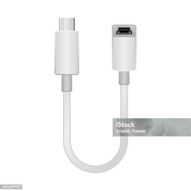 Simple Illustration Of A White Conversion Cable From Usb Typec To Mini