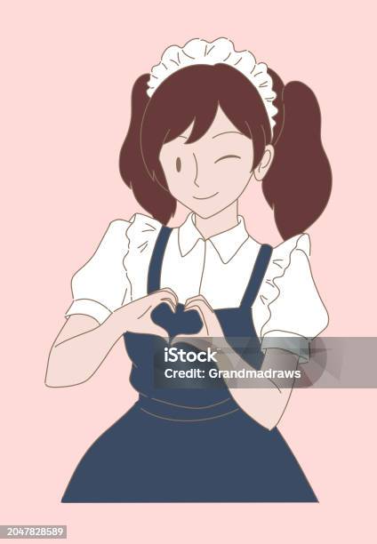 Cute Woman Wearing Maid Costume For Cosplay Event Working At Maid Cafe
