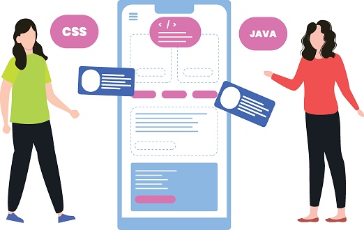 Girls Coding Css And Java Stock Illustration Download Image Now Abstract Application